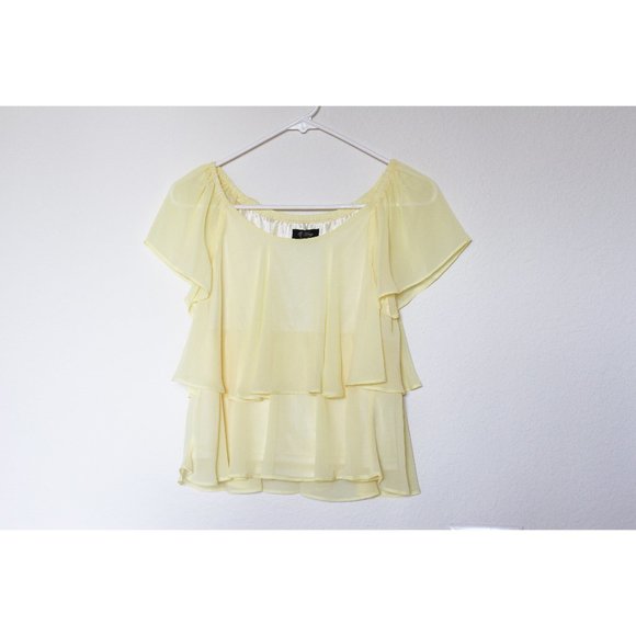 Tops | Way Yellow Flowy Two Tier Short Sleeve Crop Top S | Poshmark